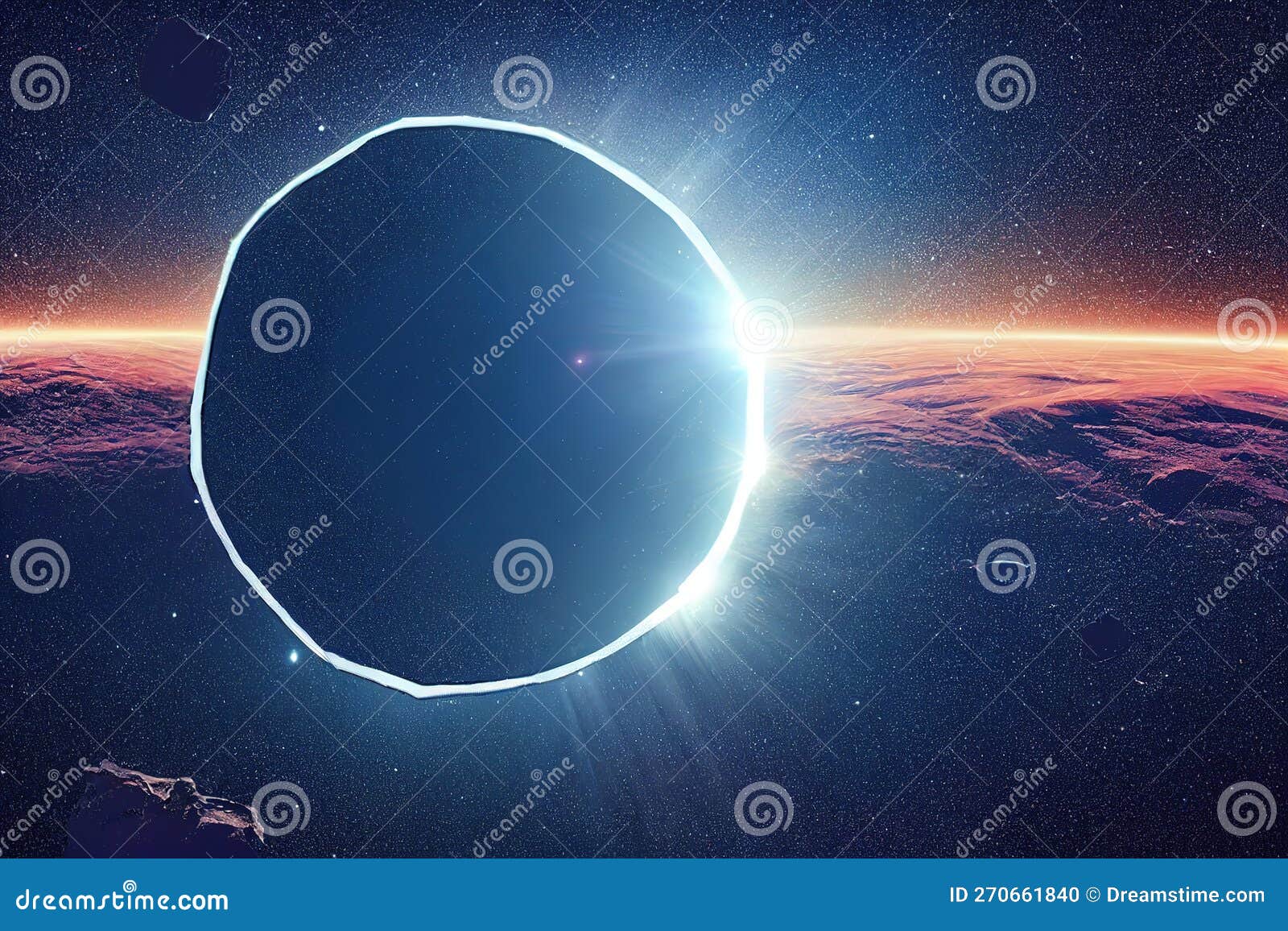 Asteroid and Planet Surface View from Orbit in Cosmos Background ...