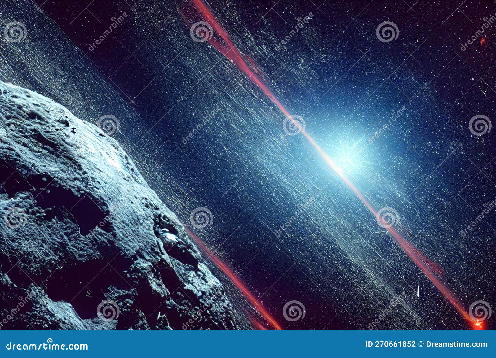 Asteroid and Planet Surface View from Orbit in Cosmos Background ...