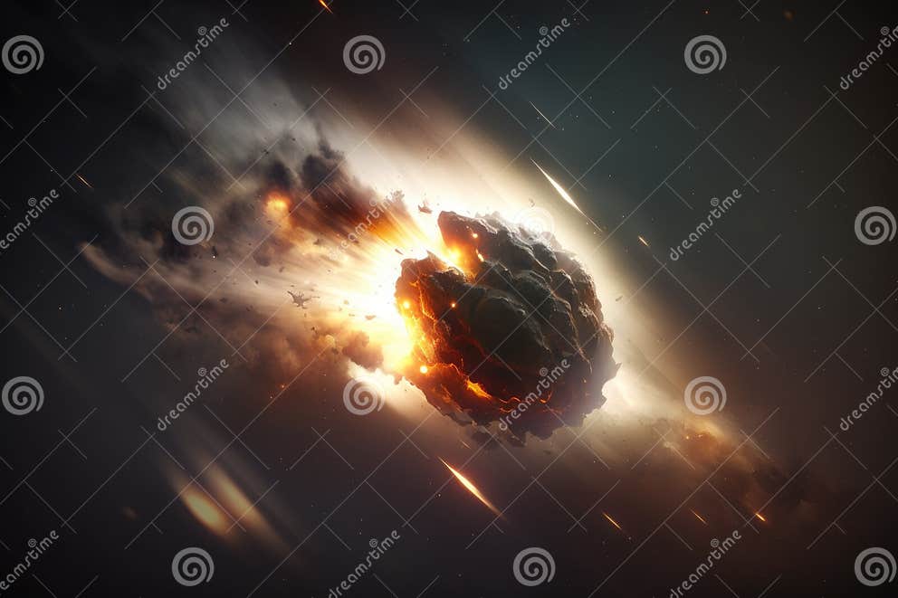 An Asteroid Split with an Exploding Weapon Stock Illustration ...