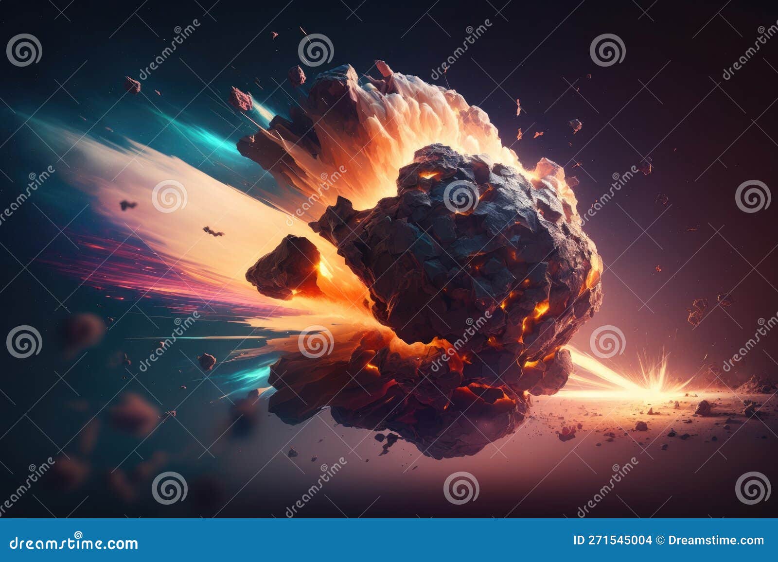 An Asteroid Split with an Exploding Weapon Stock Illustration ...