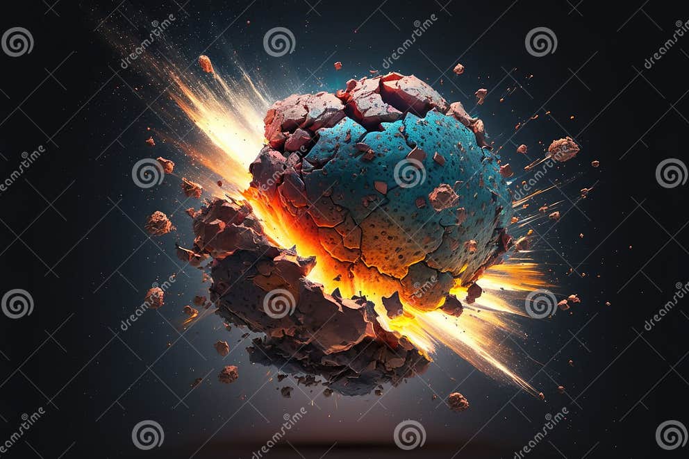 An Asteroid Split with an Exploding Weapon Stock Illustration ...