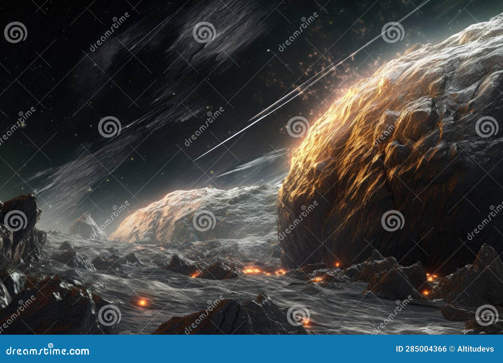 Asteroid Surface with a Rare, Gleaming Metallic Element Stock Photo ...