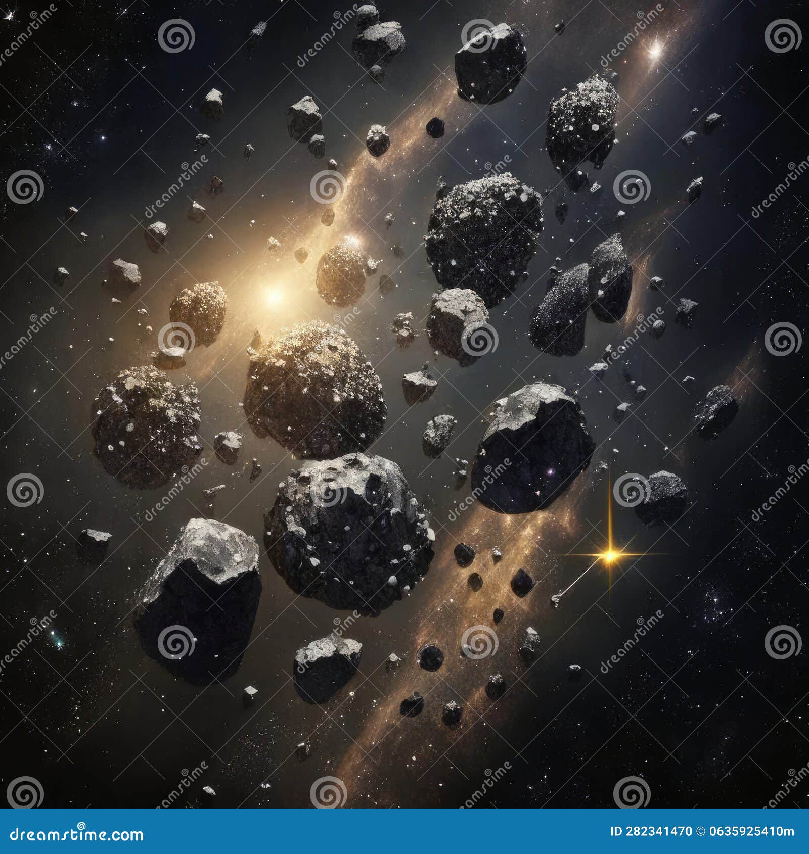 Asteroids in the Asteroid Belt in Space. Stock Illustration ...