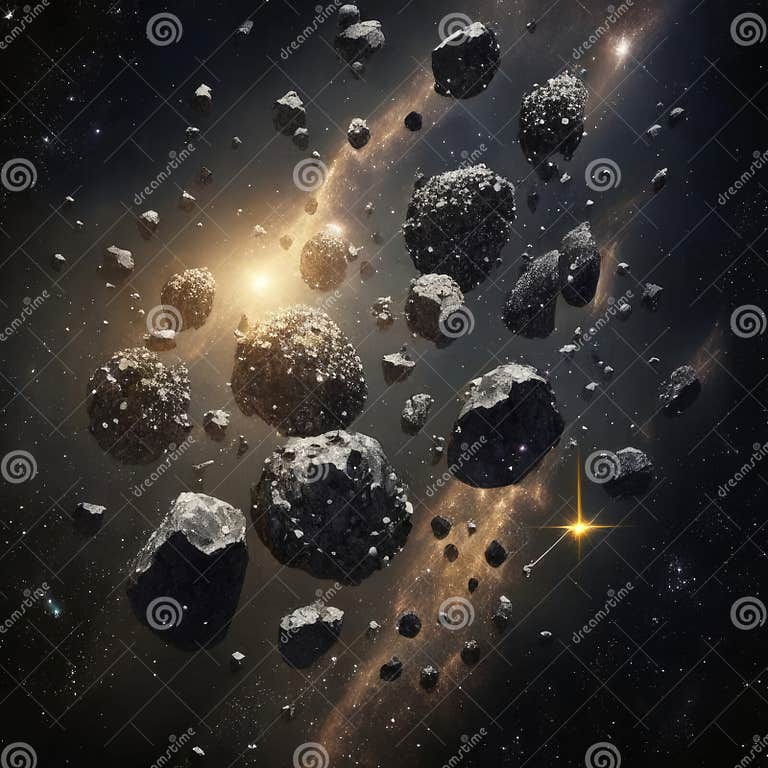 Asteroids in the Asteroid Belt in Space. Stock Illustration ...