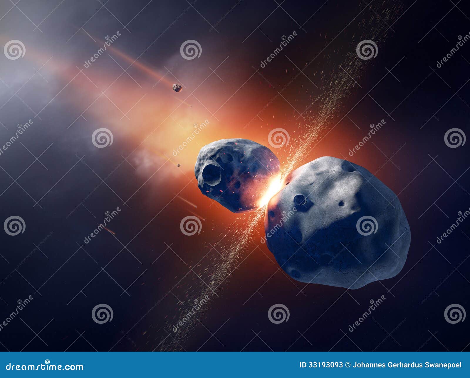 Asteroids Collide and Explode in Space Stock Illustration ...