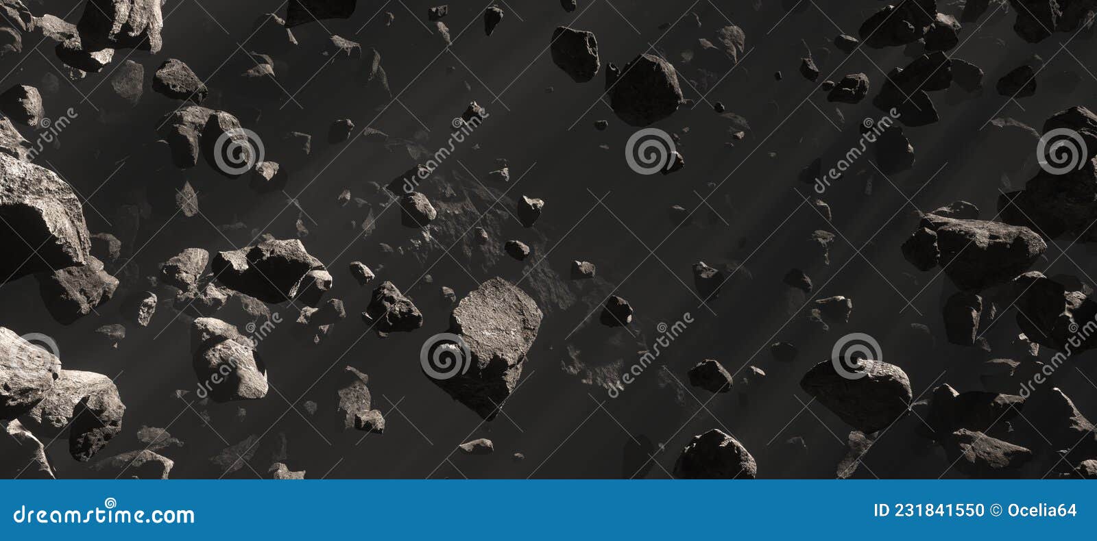 Asteroids Fields Collision in Deep Space Panoramic Stock Photo - Image ...