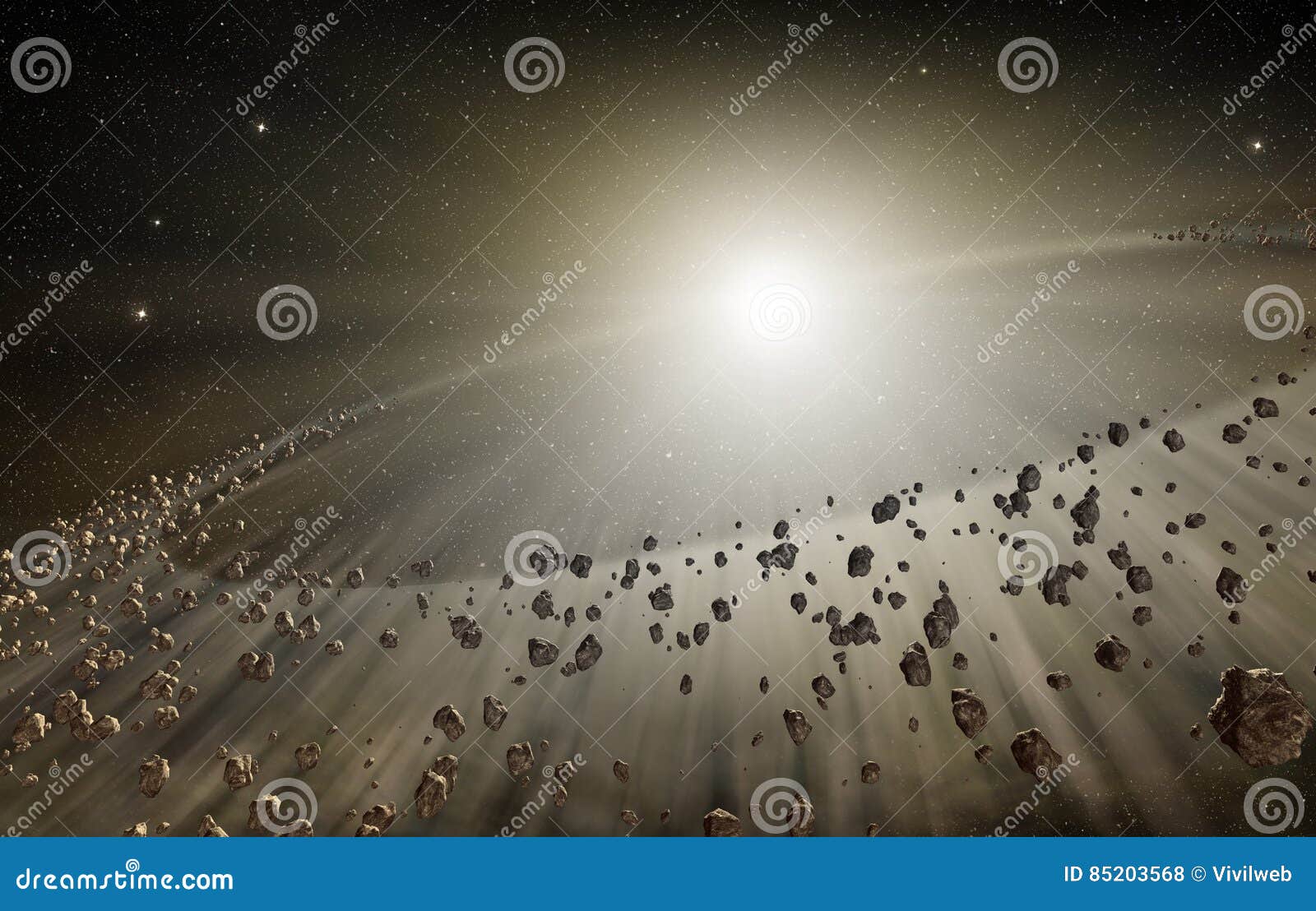 Asteroids Hurled into Space by a Stellar Explosion Stock Illustration ...