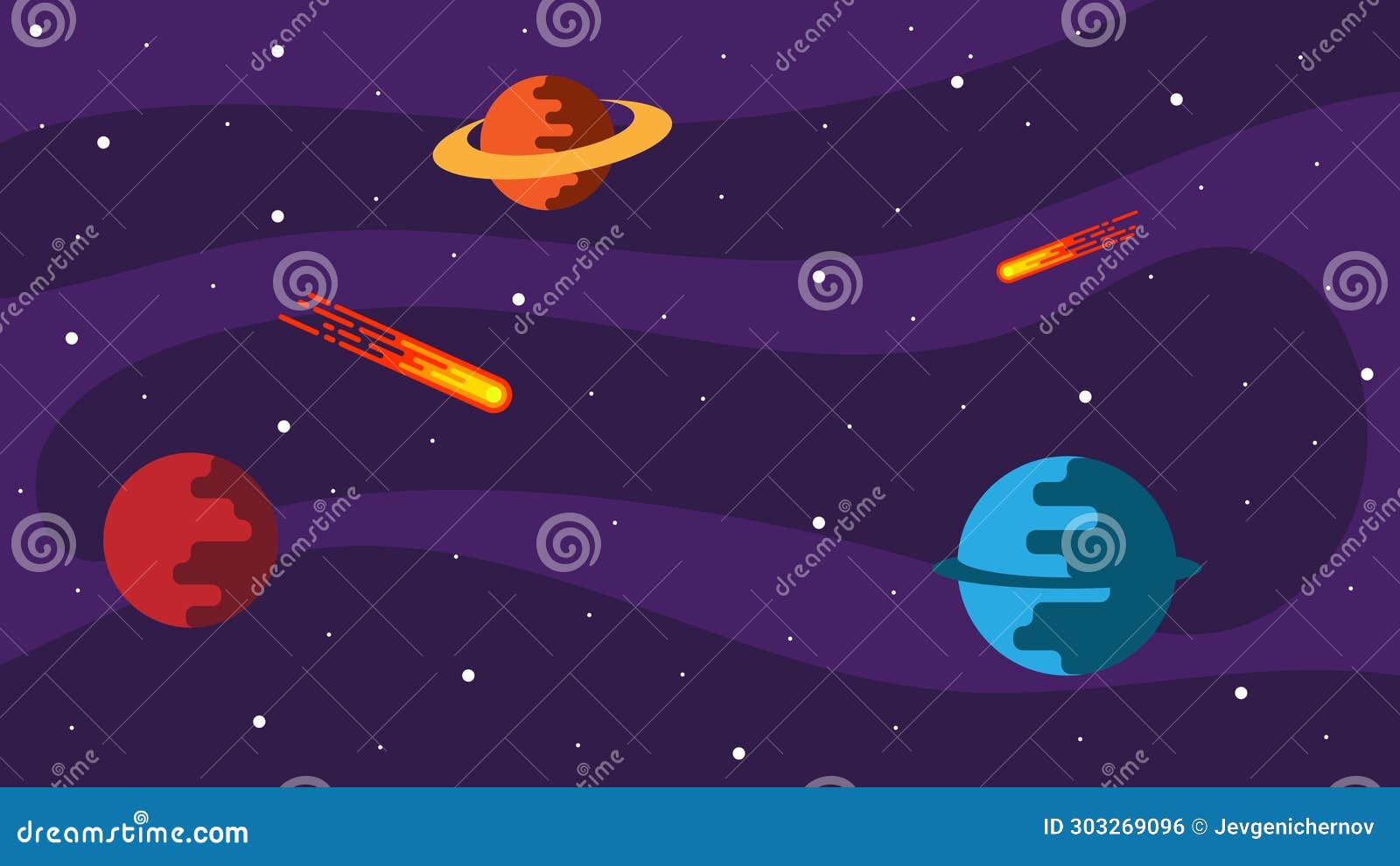 Asteroids and Planets in Space Flat Style Stock Vector - Illustration ...