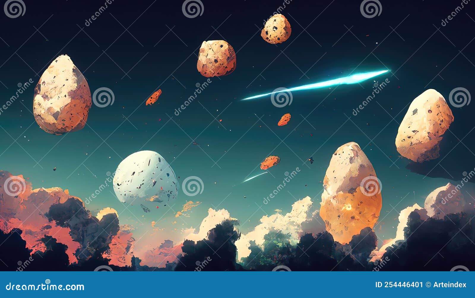 Asteroids Shooting through Space and Stars, Impact Stock Image - Image ...
