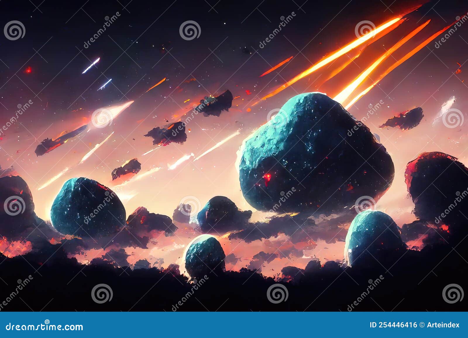 Asteroids Shooting through Space and Stars, Impact Stock Illustration ...