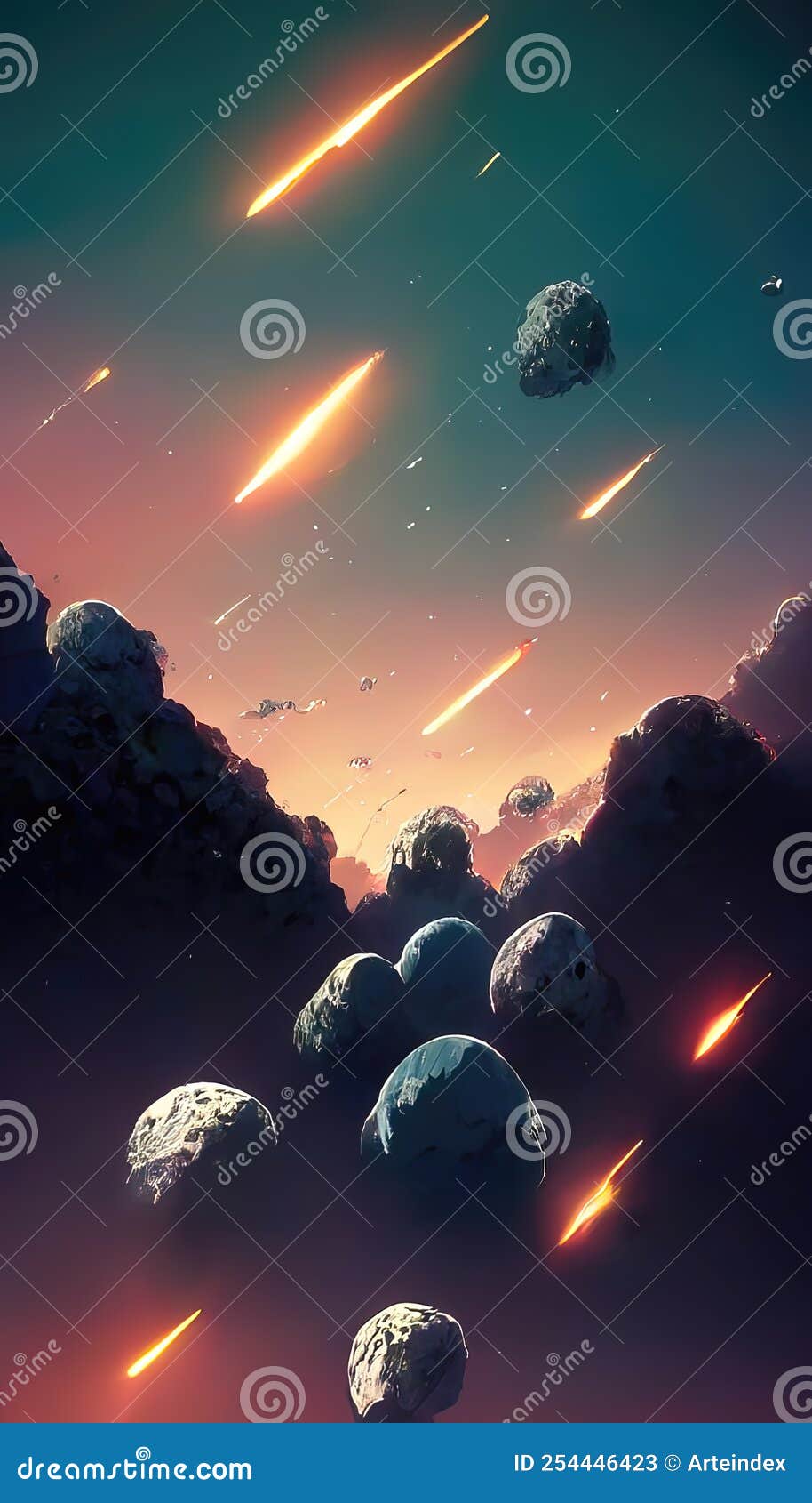 Asteroids Shooting through Space and Stars, Impact Stock Illustration ...