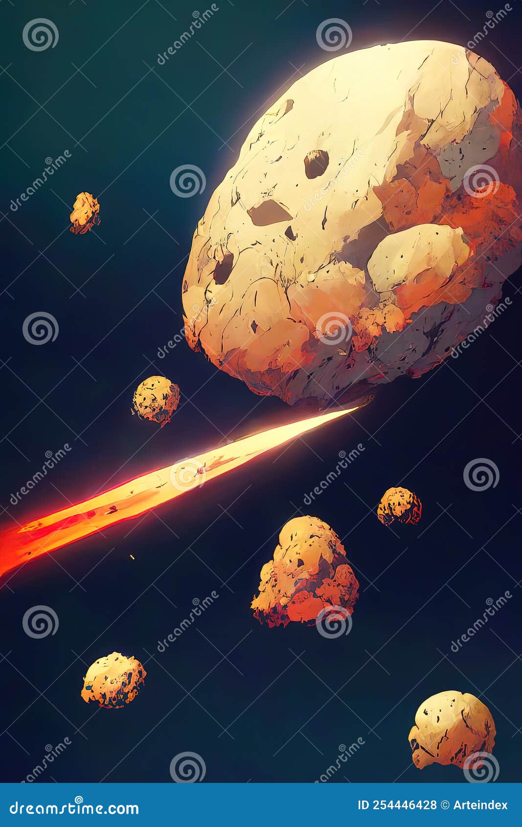 Asteroids Shooting through Space and Stars, Impact Stock Illustration ...