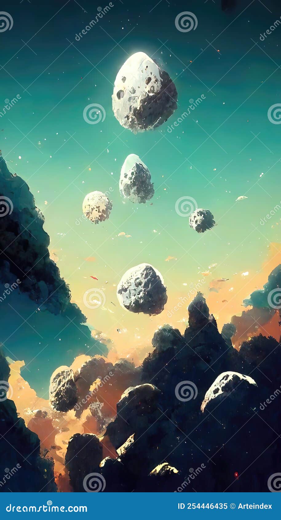 Asteroids Shooting through Space and Stars, Impact Stock Illustration ...