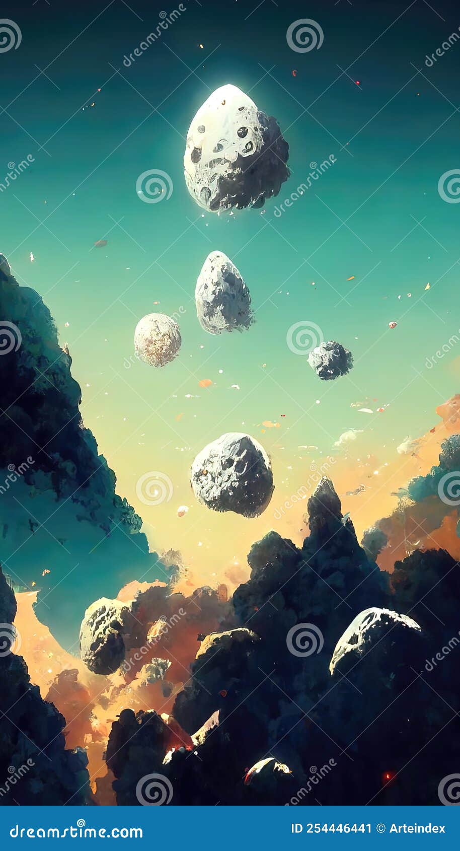 Asteroids Shooting through Space and Stars, Impact Stock Illustration ...