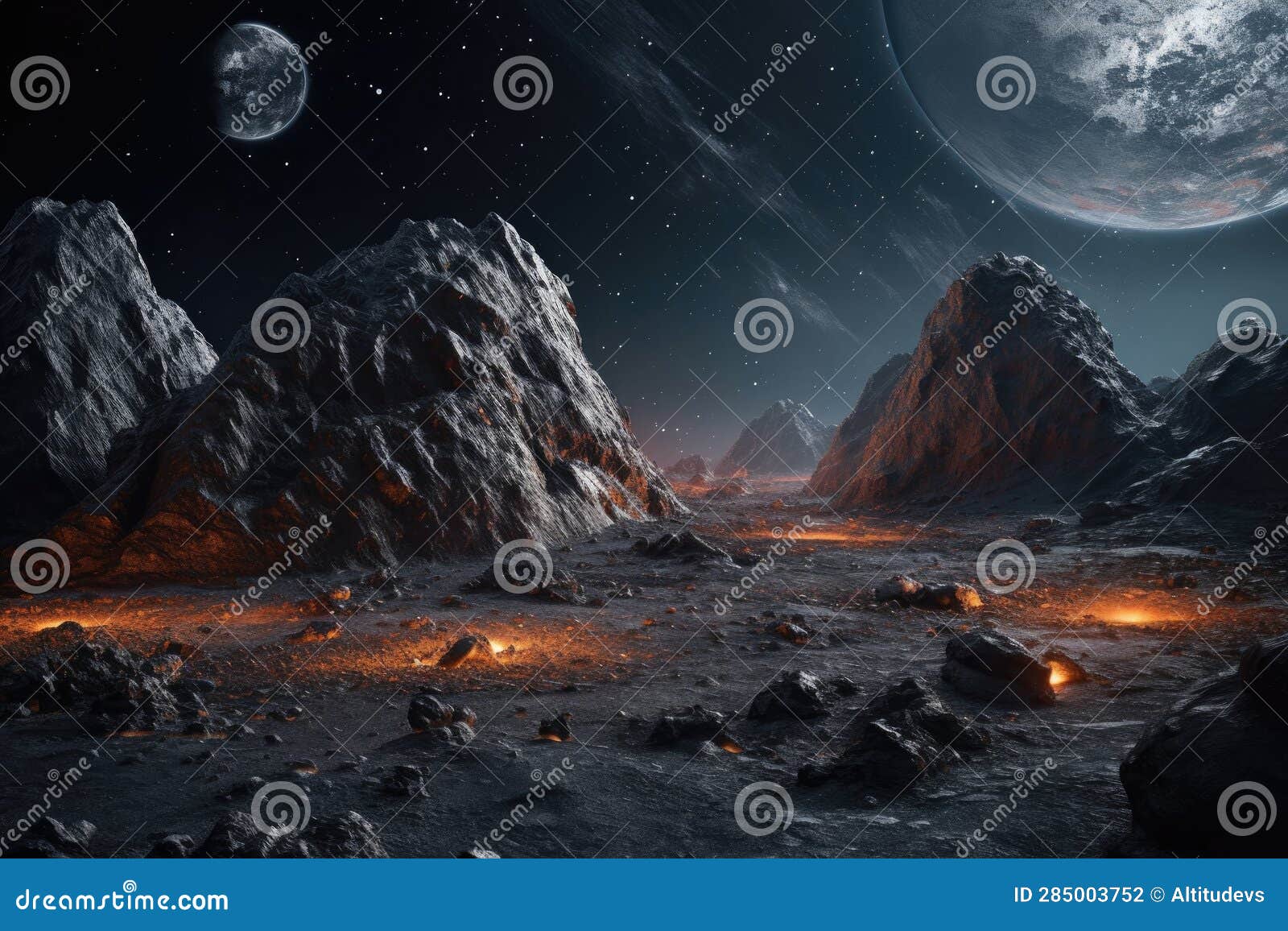 Asteroids Surface with Contrasting Light and Dark Areas Stock Photo ...