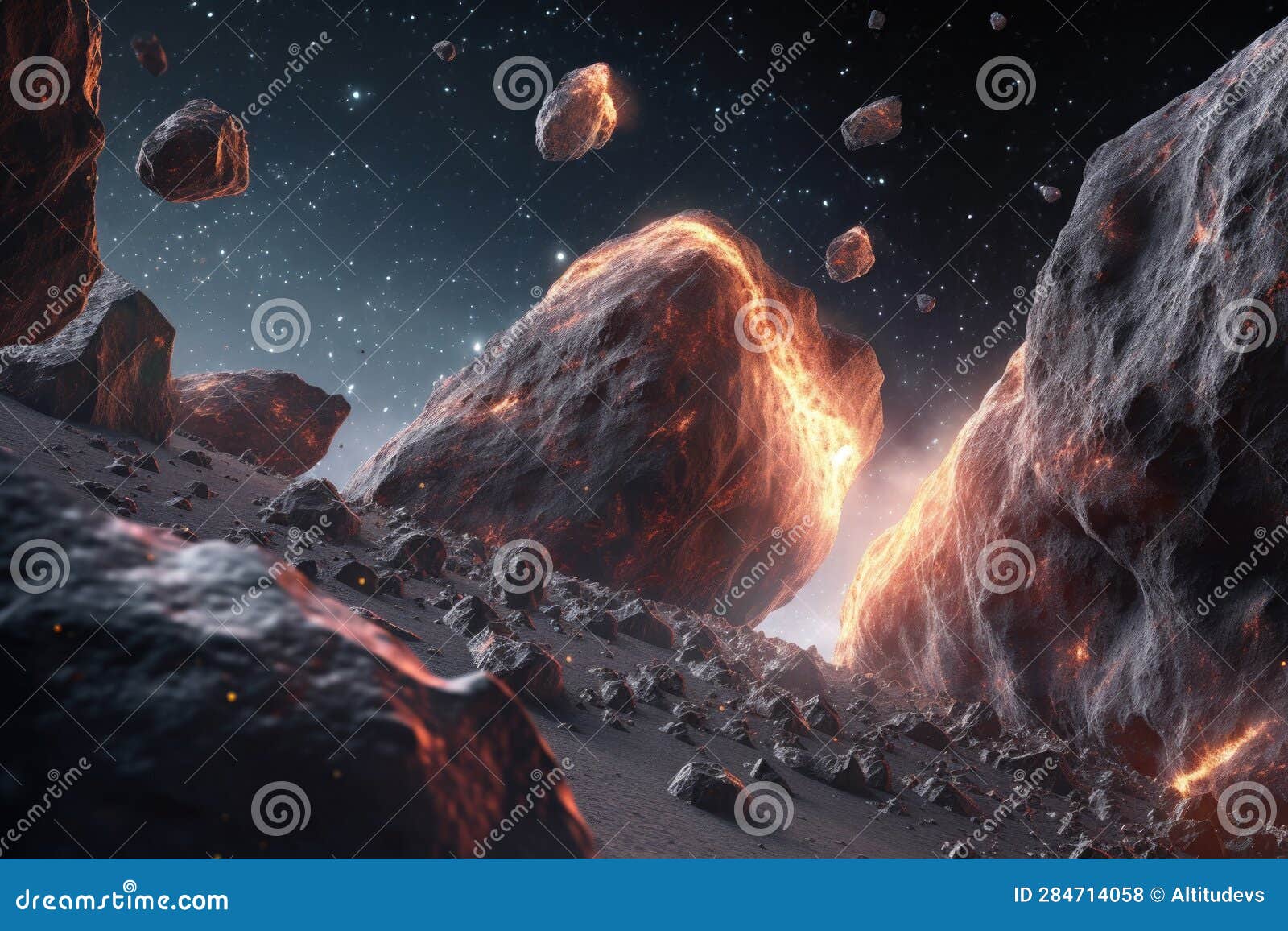 Asteroids Surface with Contrasting Light and Dark Areas Stock Photo ...