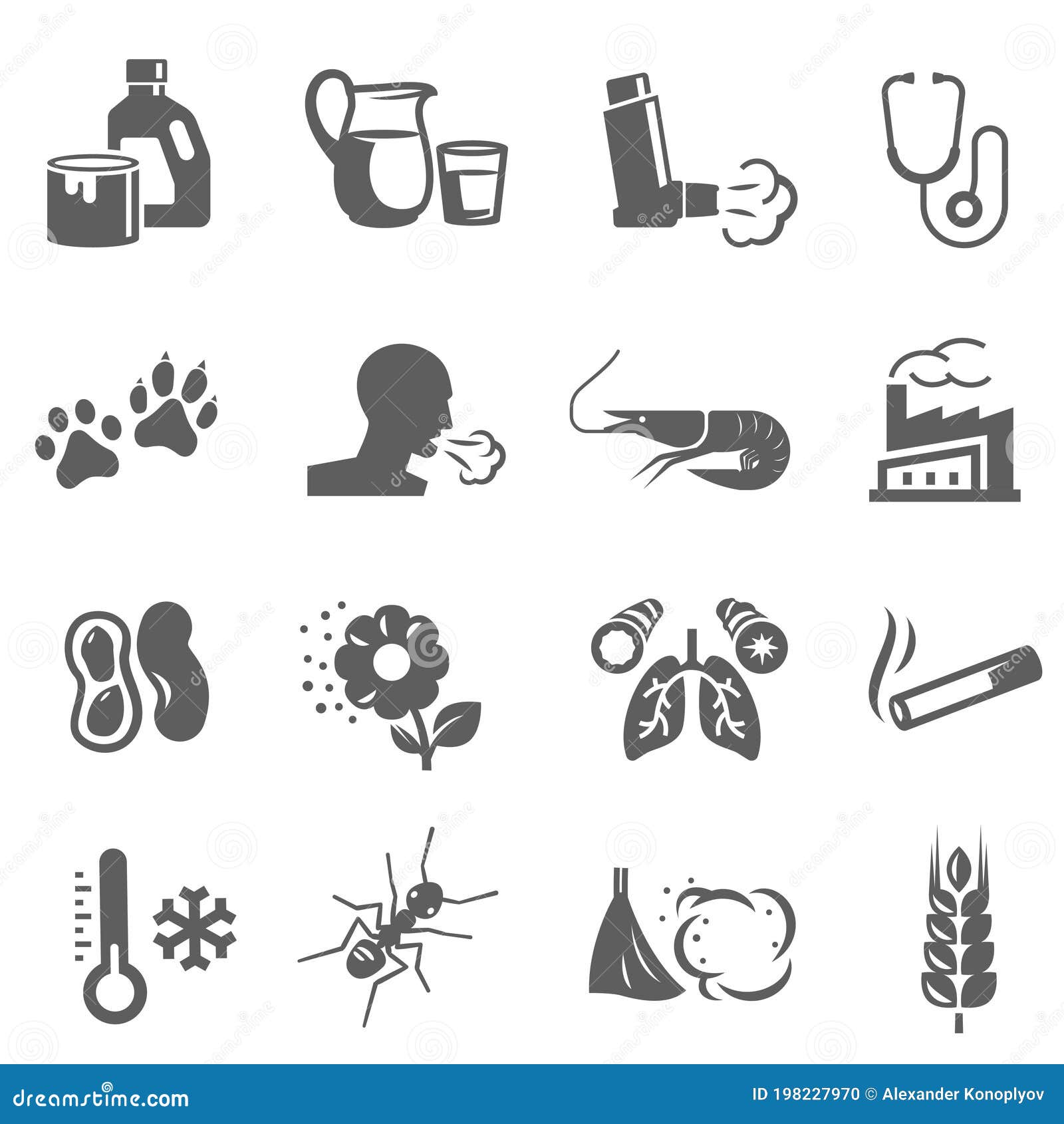 Asthma And Allergies Bold Black Silhouette Icons Set Isolated On White