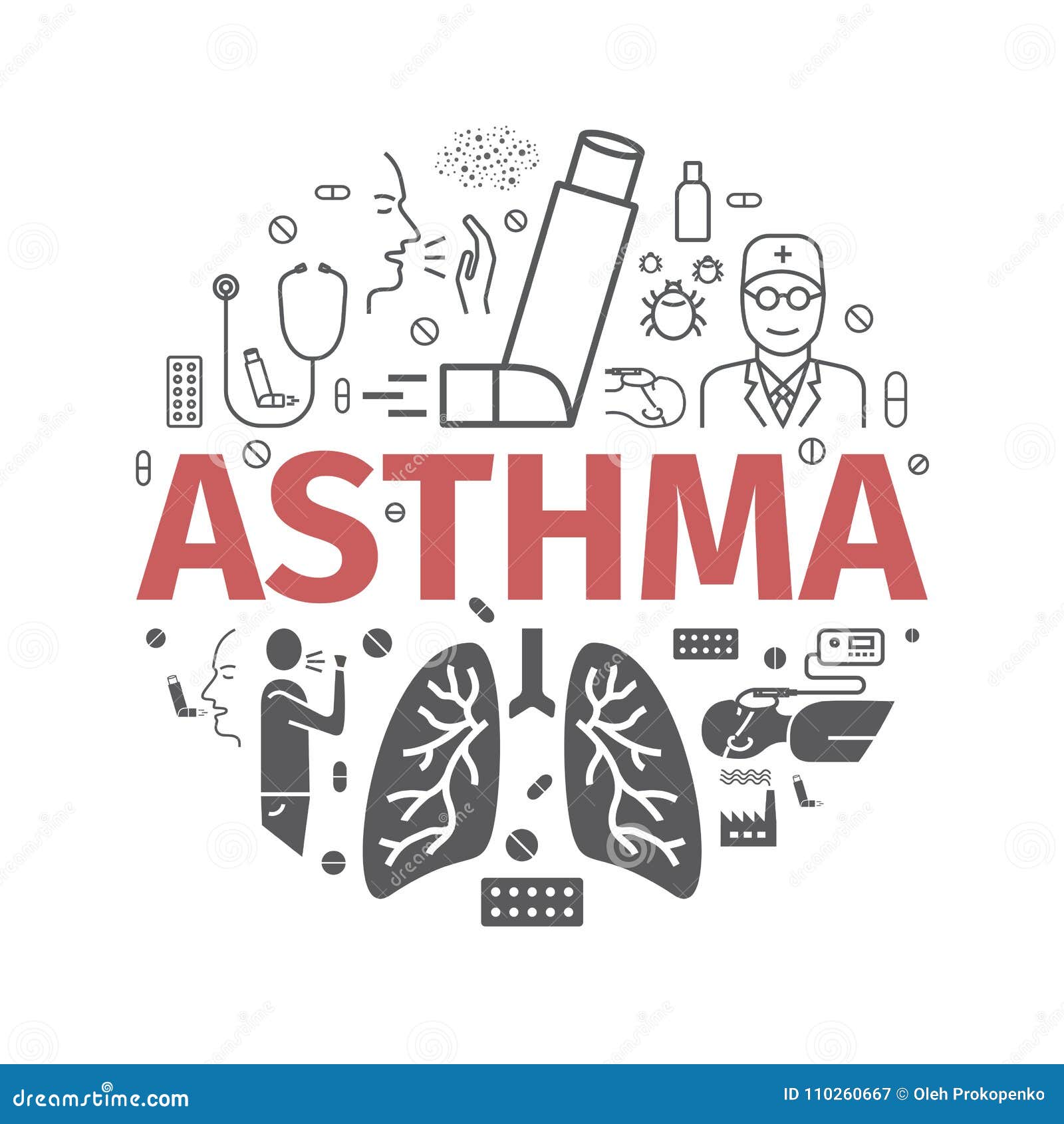 Asthma Banner Symptoms Asthma Icons Vector Set Stock Vector