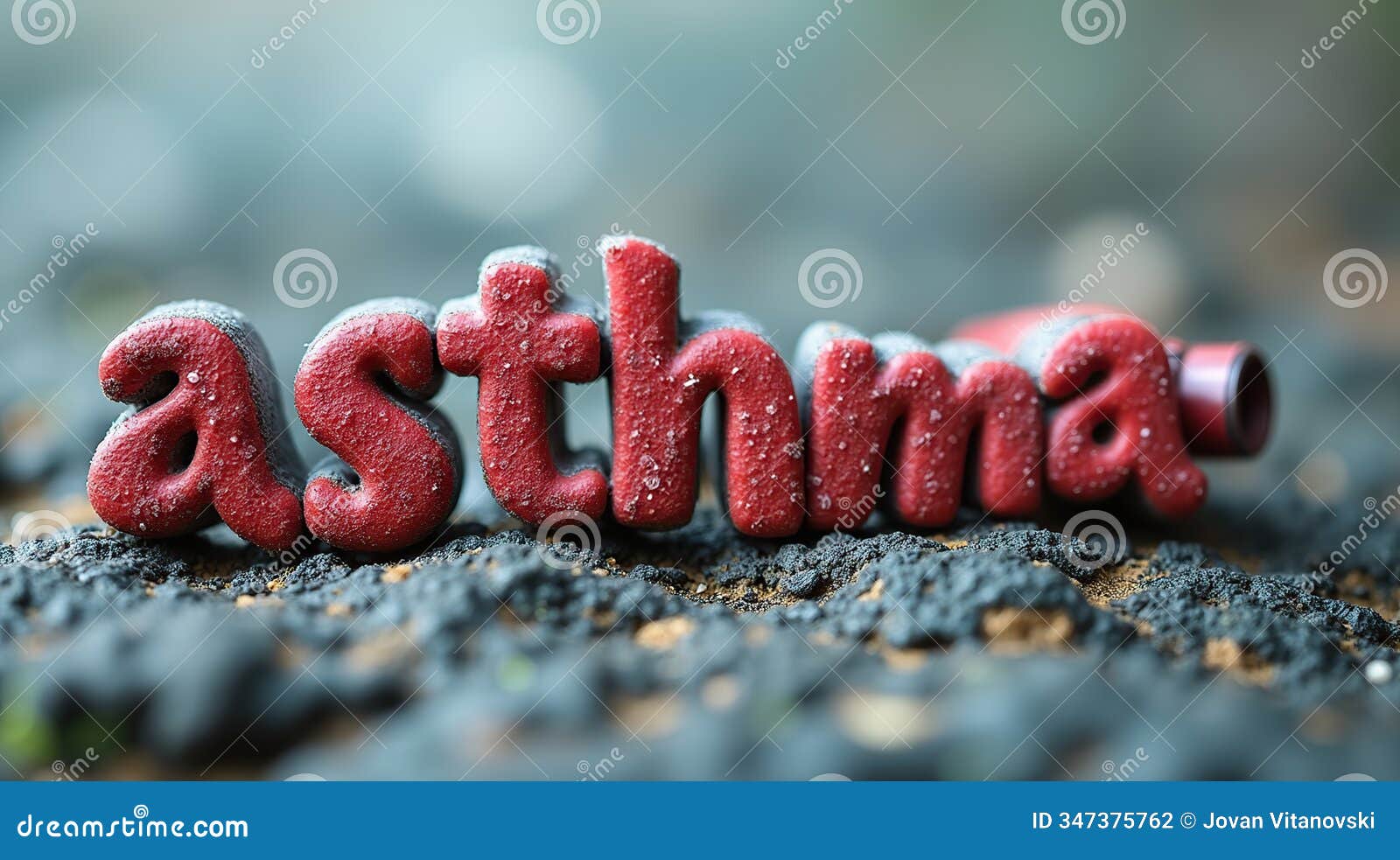 Asthma Concept with Word Art and Blurred Inhaler Background Stock ...