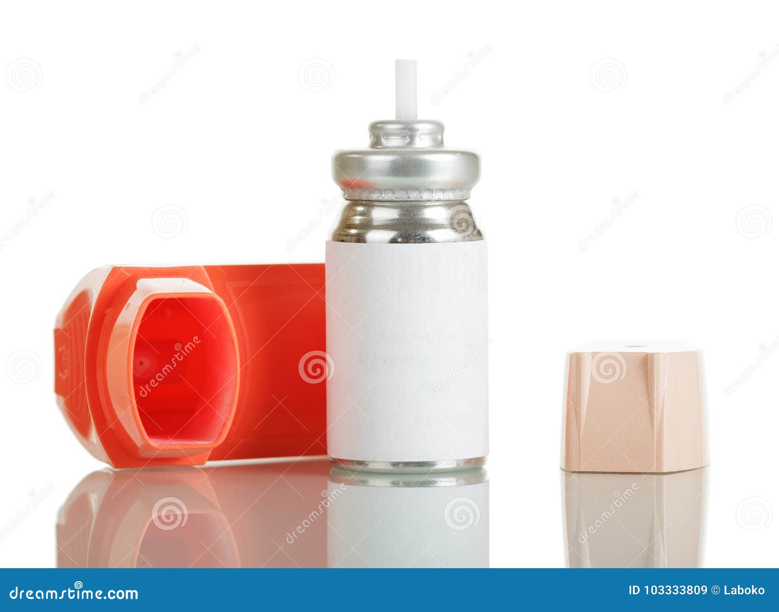 Asthma Inhaler, an Empty Cartridge and Cap on White. Stock Image ...