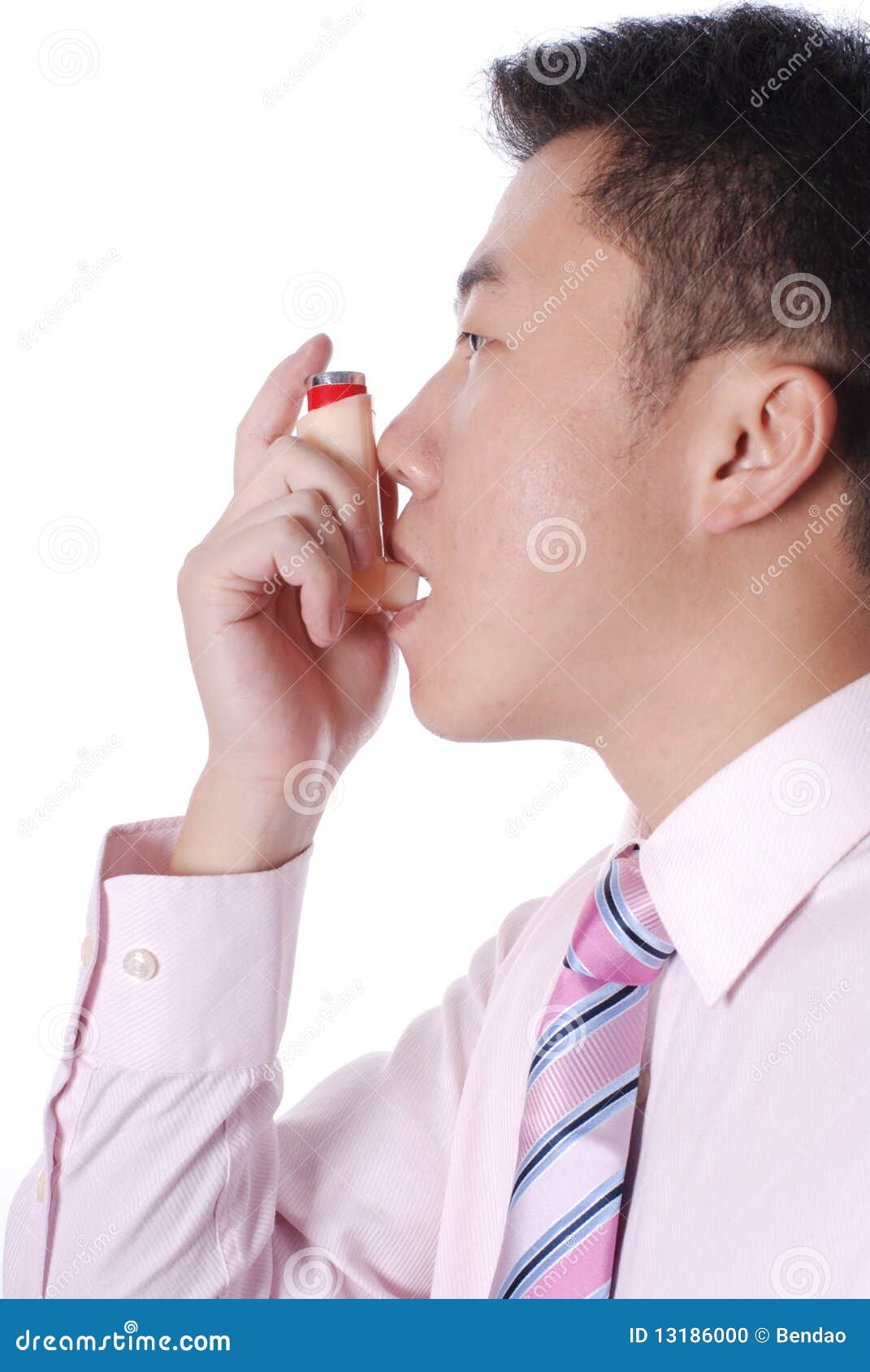 Asthma Sufferer Using an Inhaler Stock Photo - Image of chinese ...
