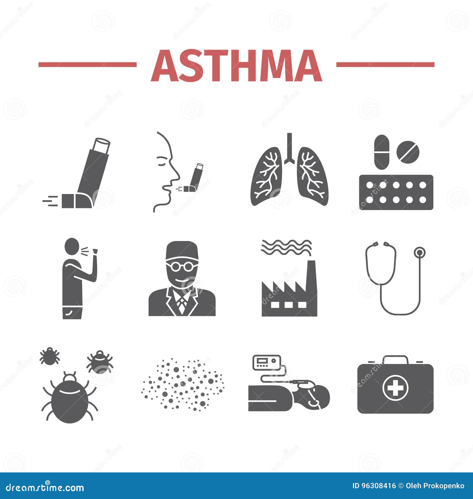 Asthma Symptoms. Asthma Icons. Vector Set. Stock Illustration ...