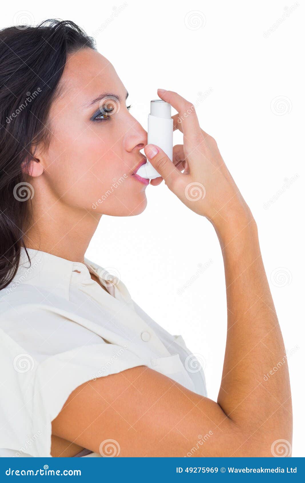 Asthmatic Brunette Using Her Inhaler Stock Image - Image of gorgeous ...