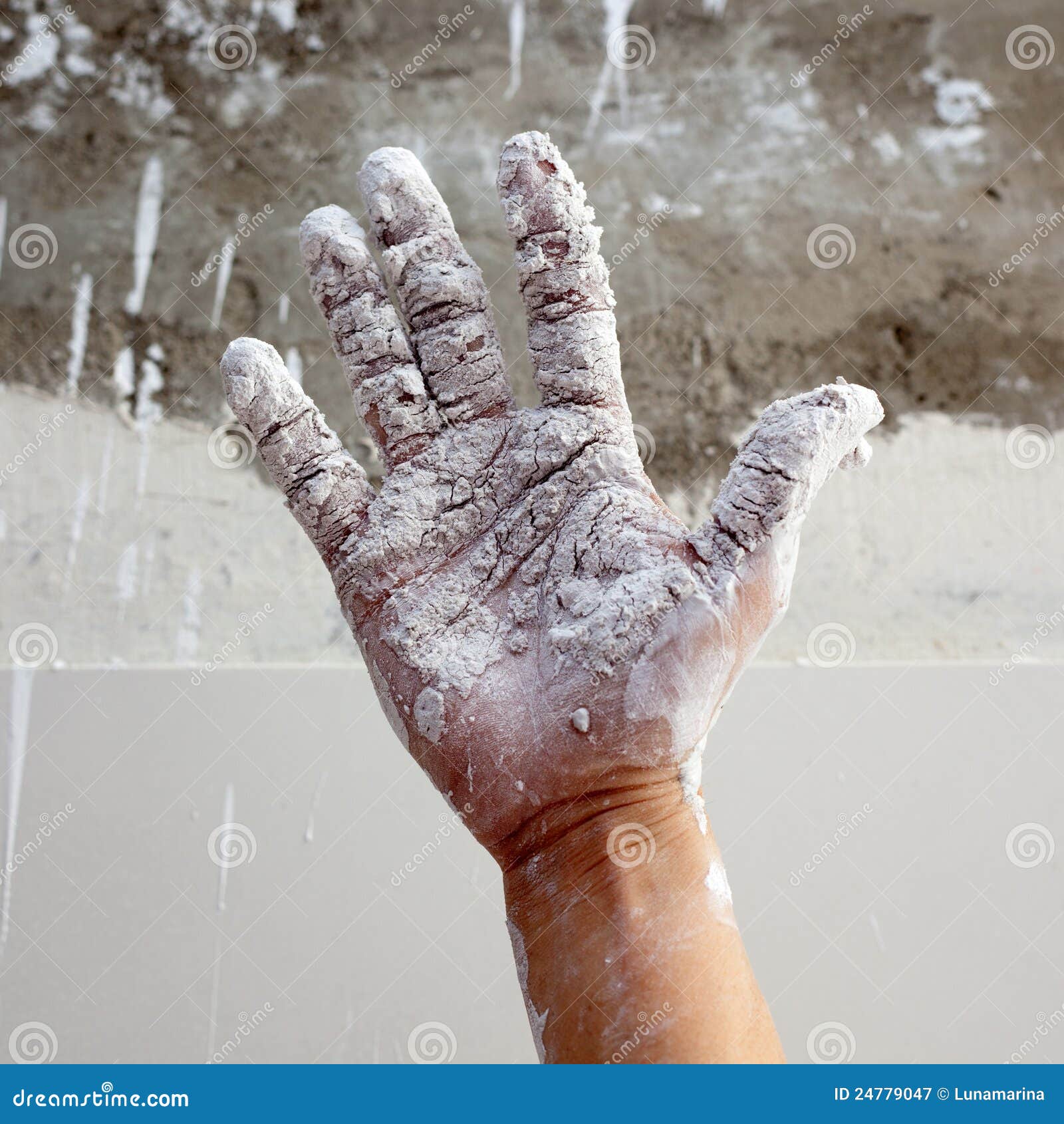 Astist Plastering Man Hand with Cracked Plaster Stock Image - Image of ...