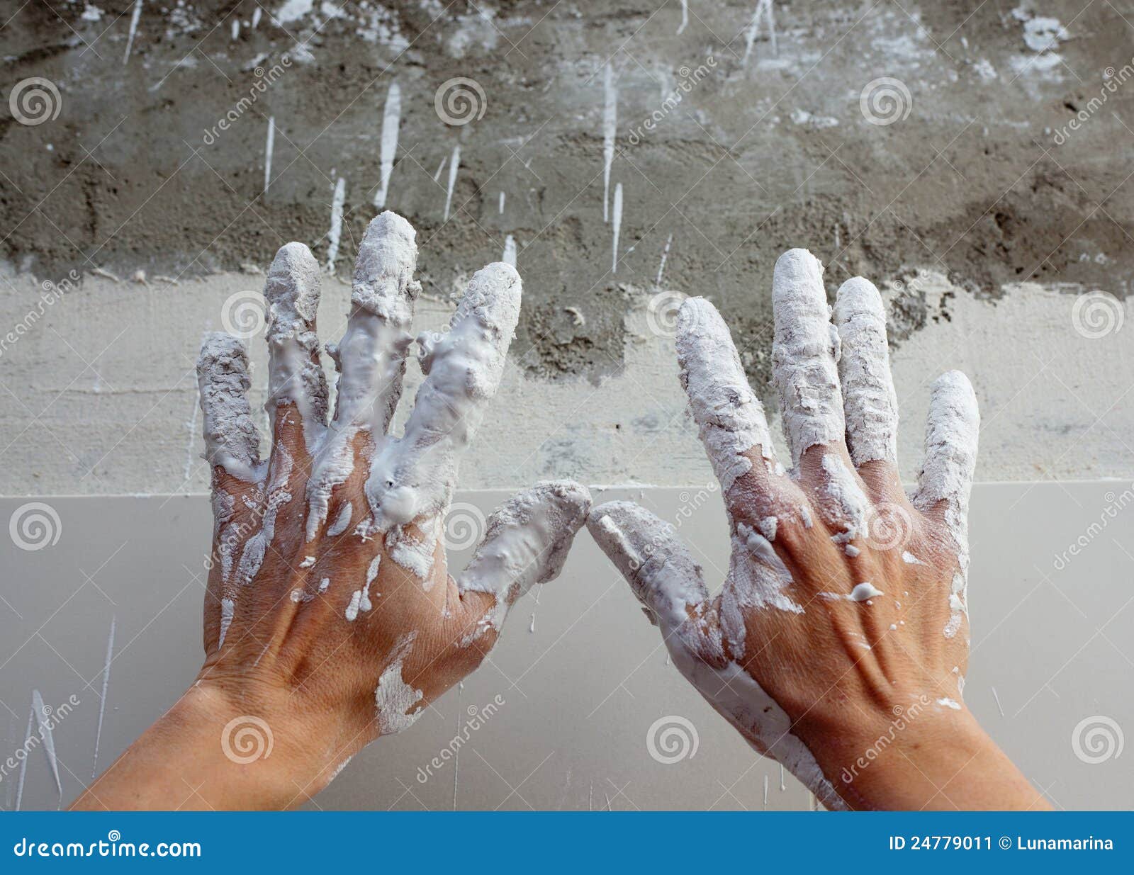 Astist Plastering Man Hands with Cracked Plaster Stock Image - Image of ...