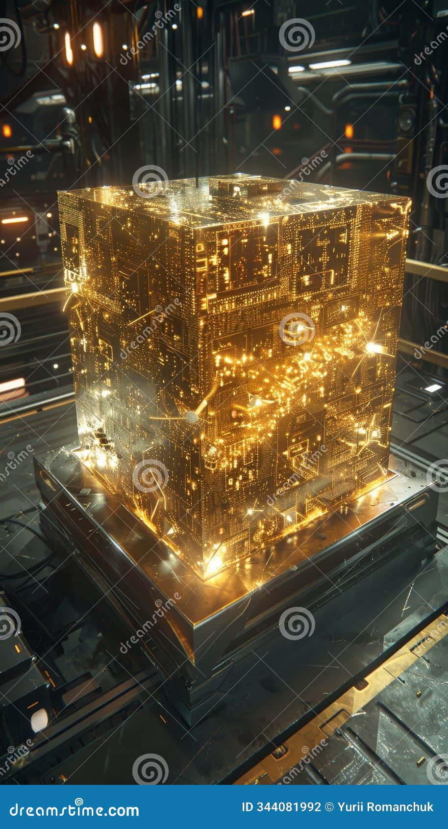 Astonishing Realistic Image Of A Cube With Golden Code In A High Tech ...