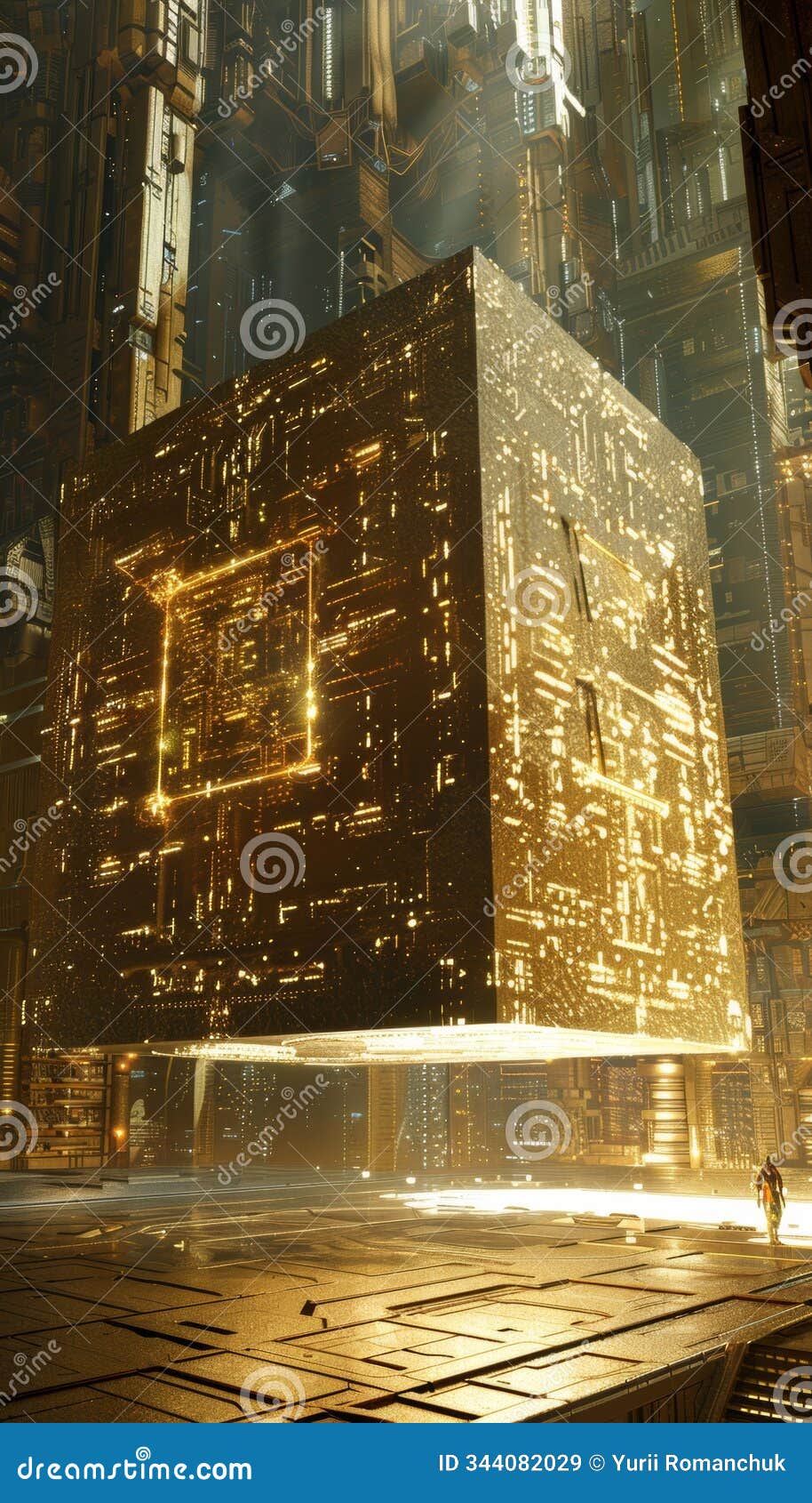 Astonishing Realistic Image Of A Cube With Golden Code In A High Tech ...