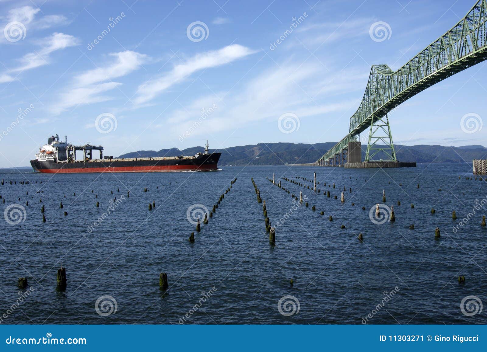 Astoria Bridge and a Passing Ship. Stock Image - Image of pacific ...