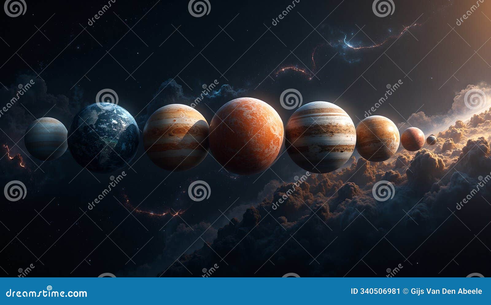 Astounding Planetary Alignment in Deep Space Stock Illustration ...