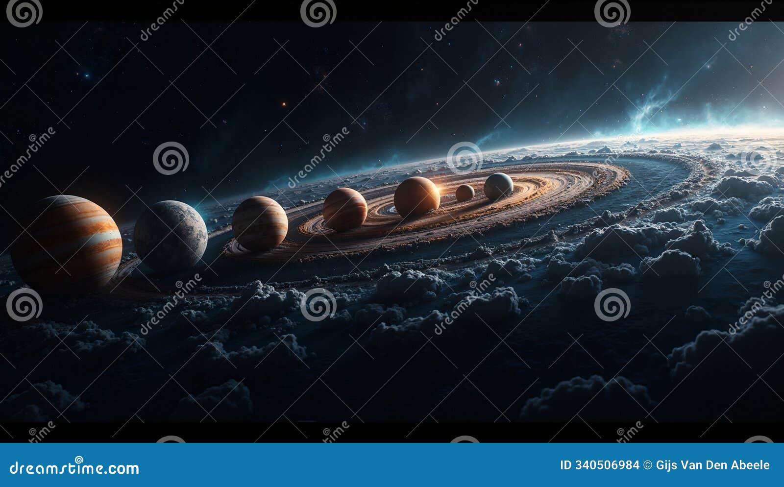 Astounding Planetary Alignment in Deep Space Stock Illustration ...