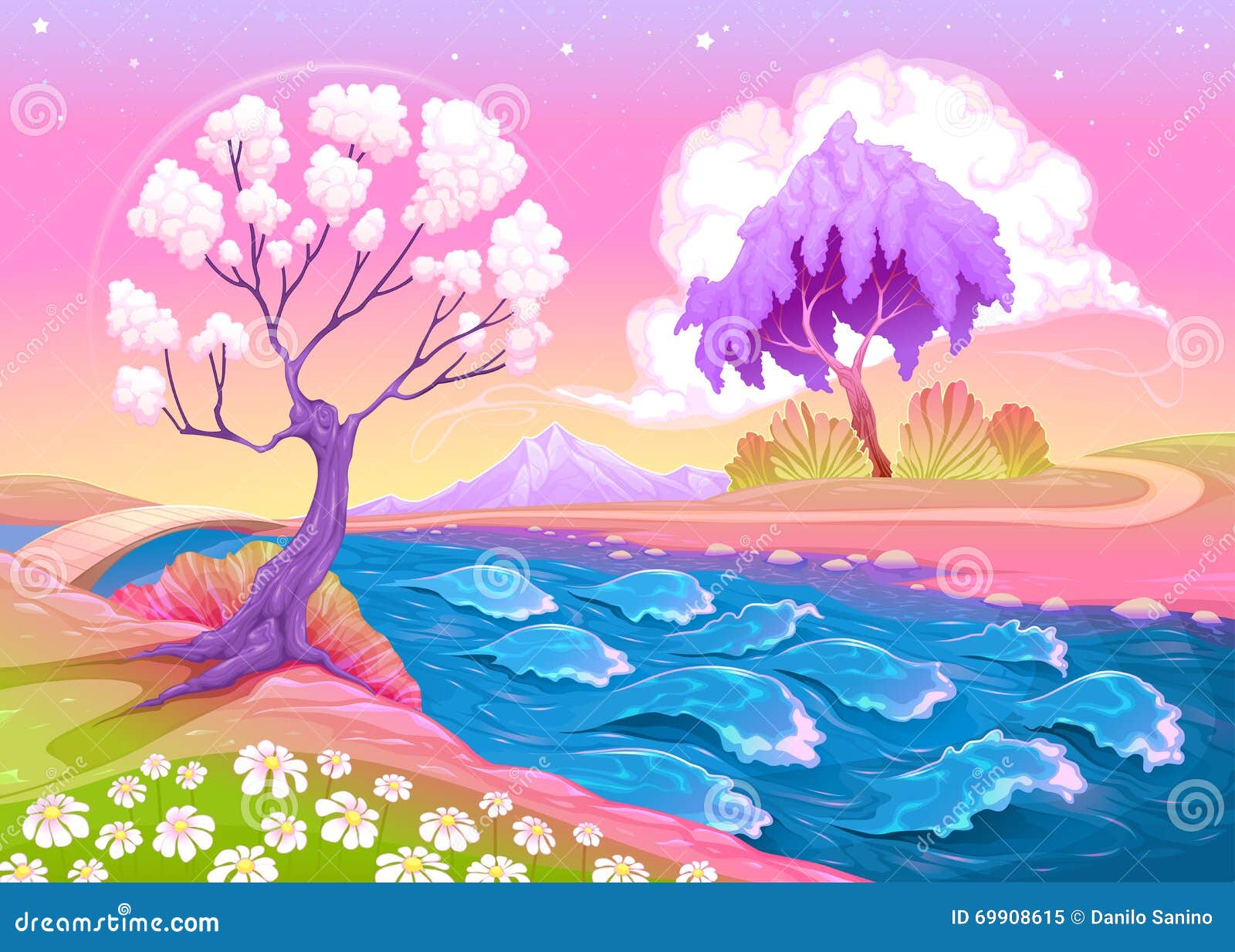 Astral Landscape with Trees and River Stock Vector - Illustration of ...