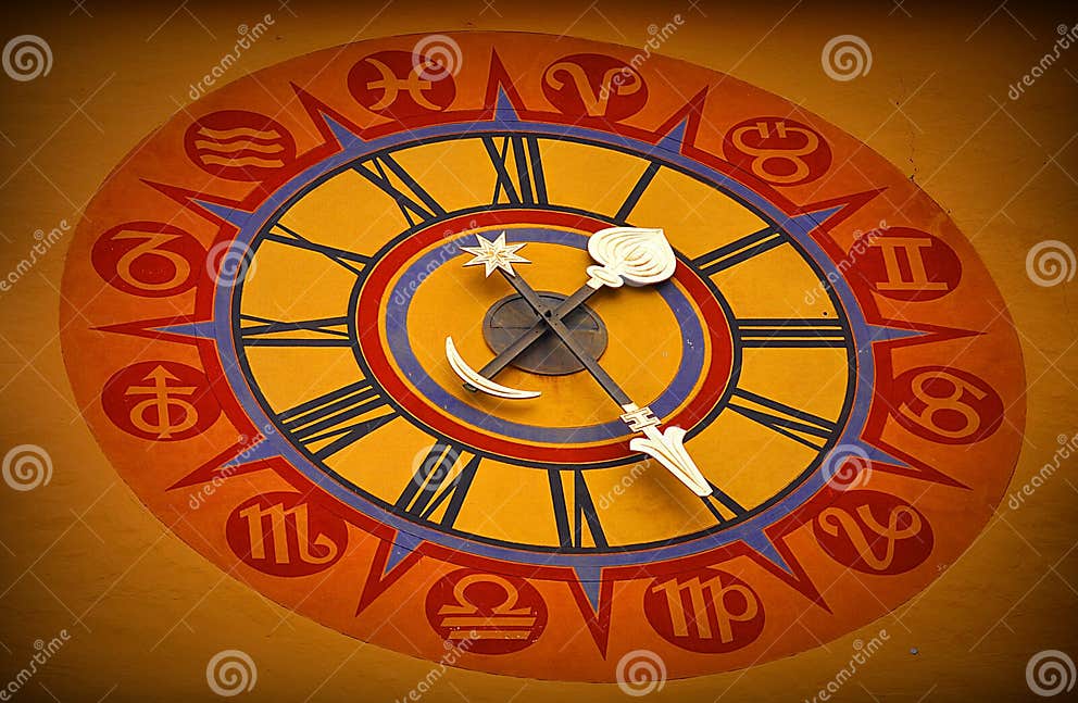 Astrological Clock on the Wall Stock Image - Image of castle ...