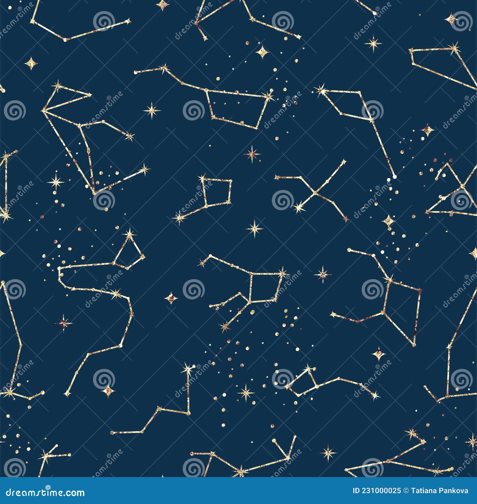 Astrological Seamless Pattern with Stars and Constellations. Gold Foil ...