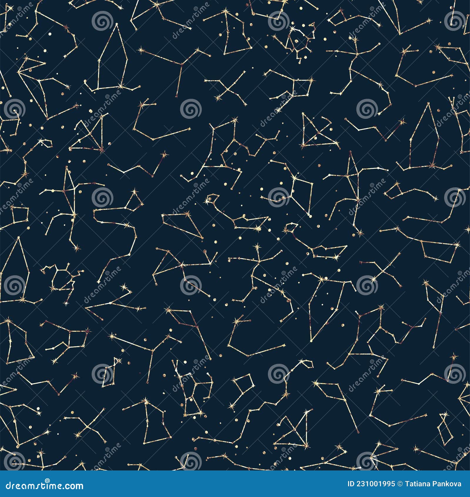 Astrological Seamless Pattern with Stars and Constellations. Gold Foil ...