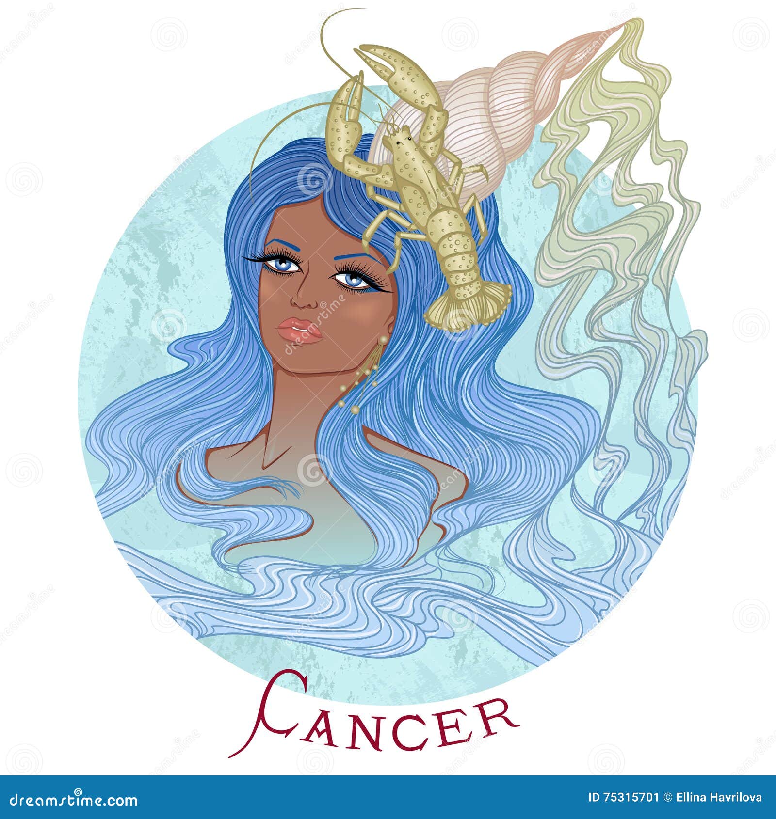 Astrological Sign Of Cancer As A Beautiful African American Girl Stock