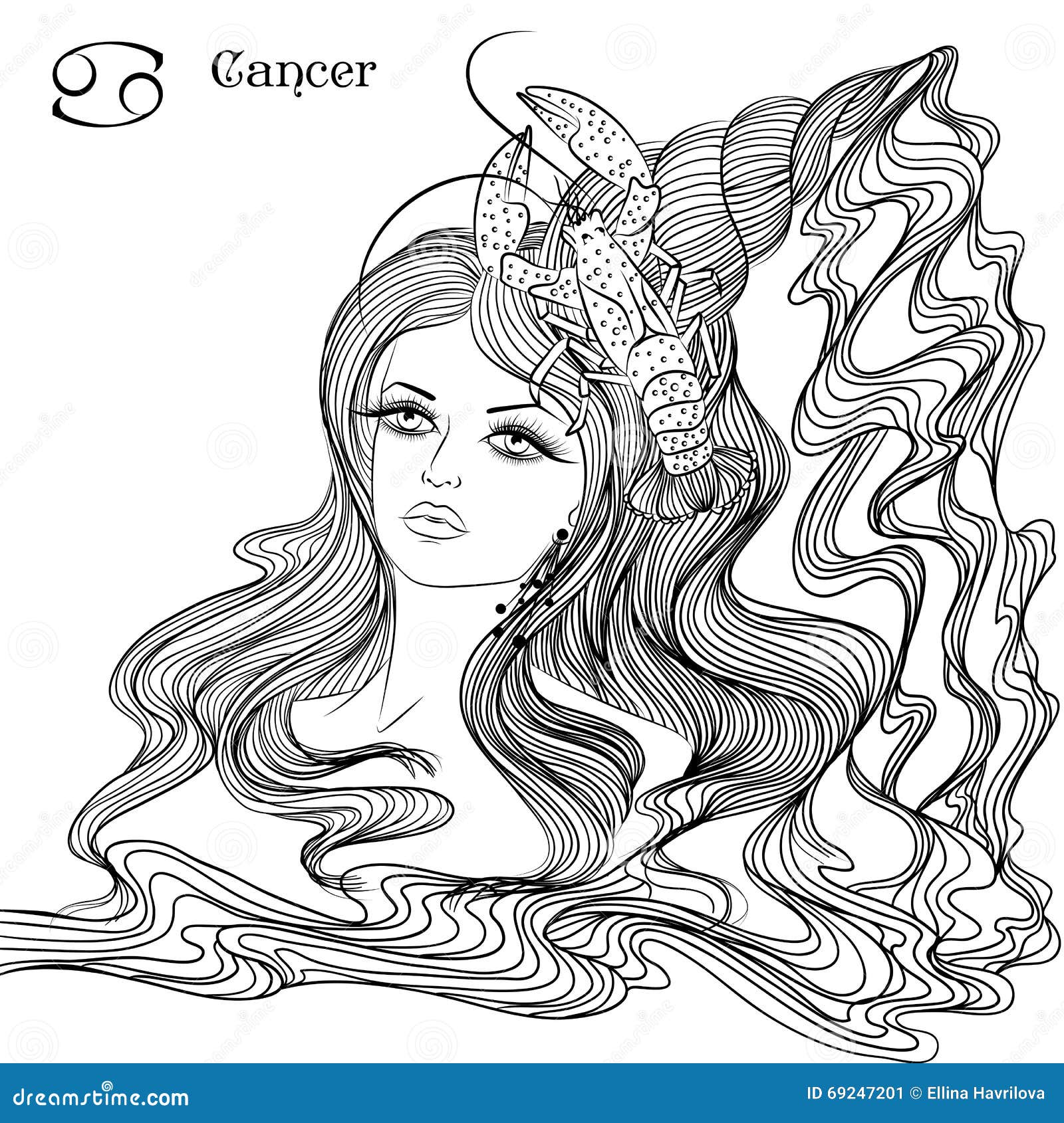 Astrological Sign Of Cancer As A Beautiful Girl Stock Vector