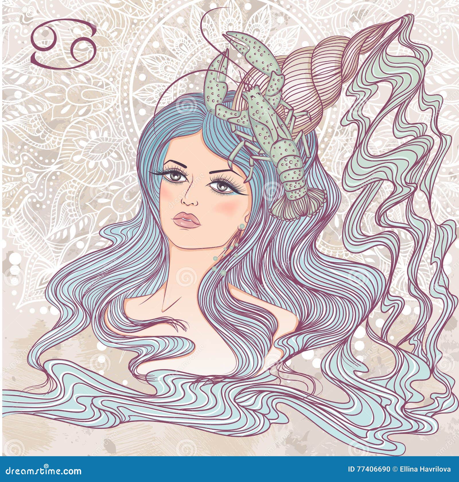Astrological Sign Of Cancer As A Portrait Of Beautiful Girl Stock