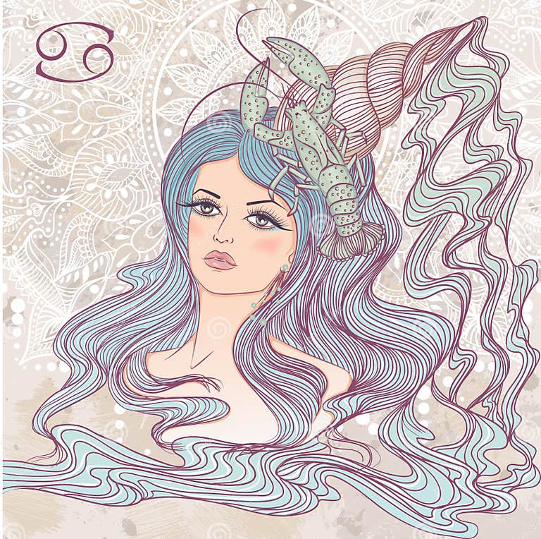 Astrological Sign Of Cancer As A Portrait Of Beautiful Girl Stock