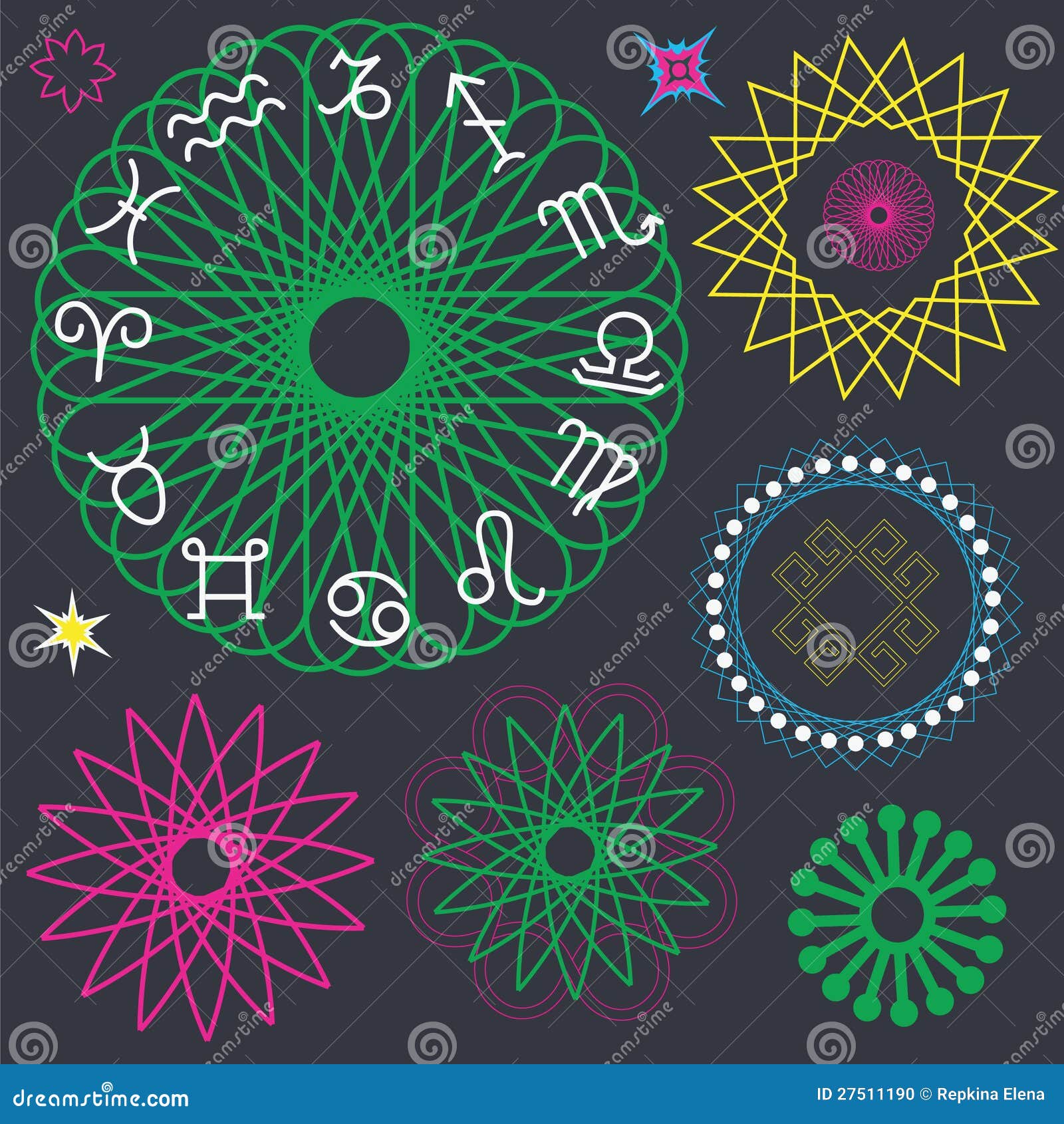 Astrological Symbol Zodiac and Mandalas Set Stock Vector - Illustration ...