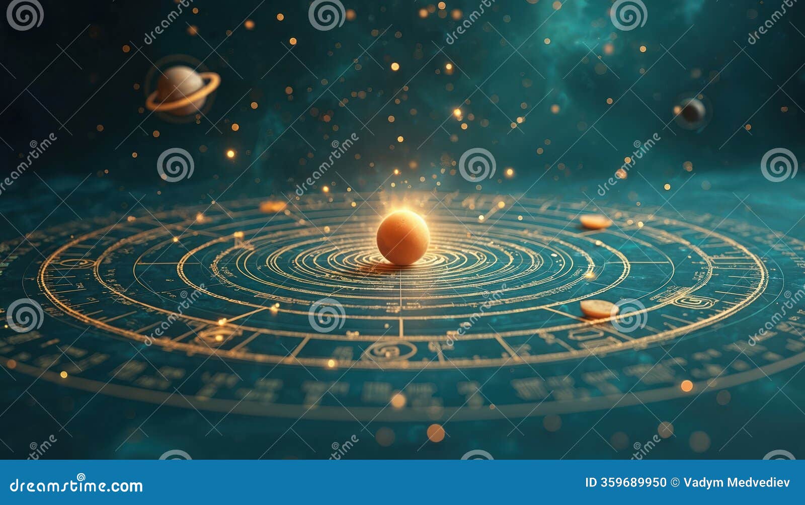 Astrology Chart Shows Planetary Alignment. Golden Lines Form Complex ...