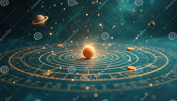 Astrology Chart Shows Planetary Alignment. Golden Lines Form Complex ...