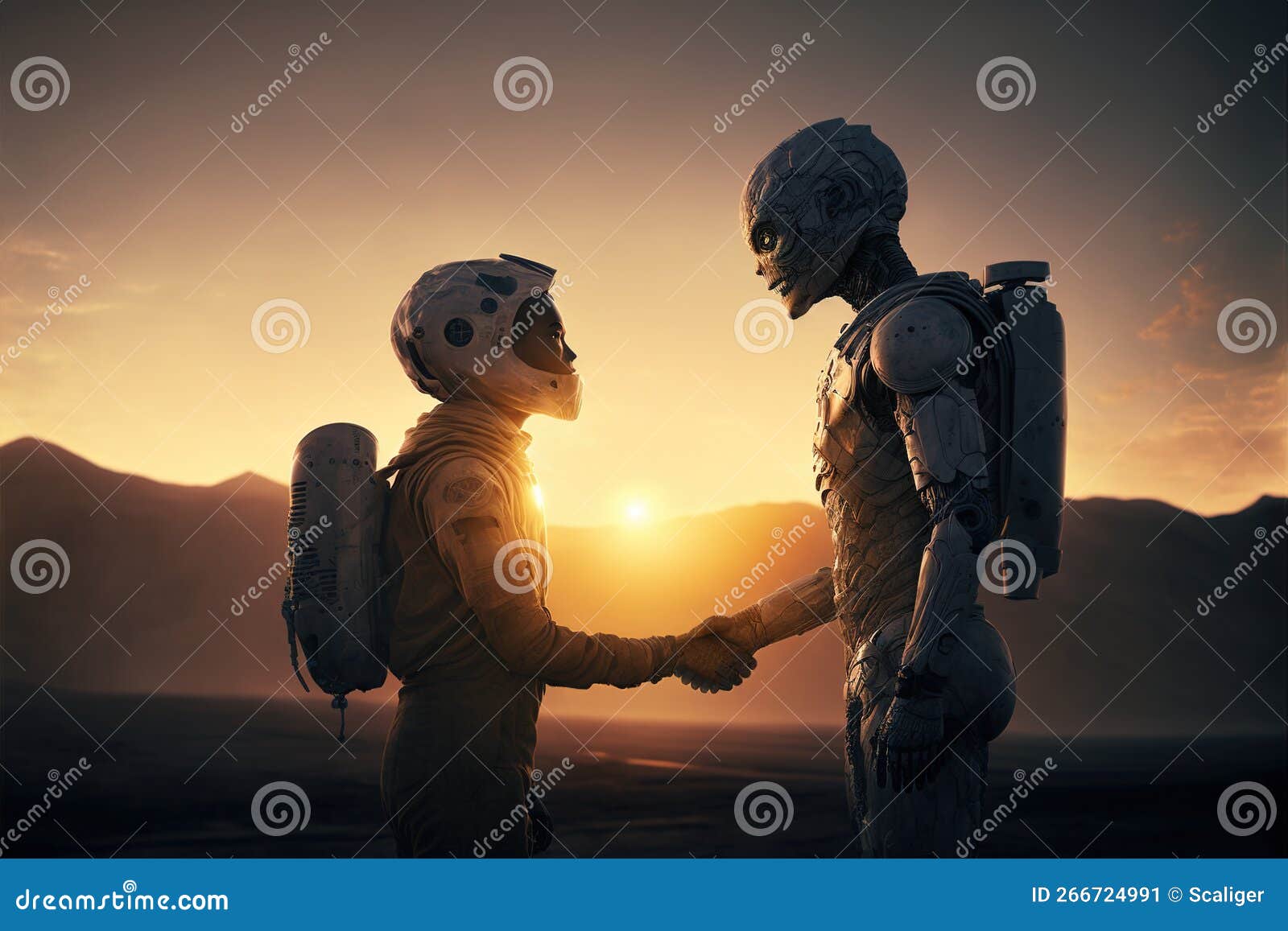 Alien Handshake With Astronaut Cartoon Royalty-Free Stock Photography ...