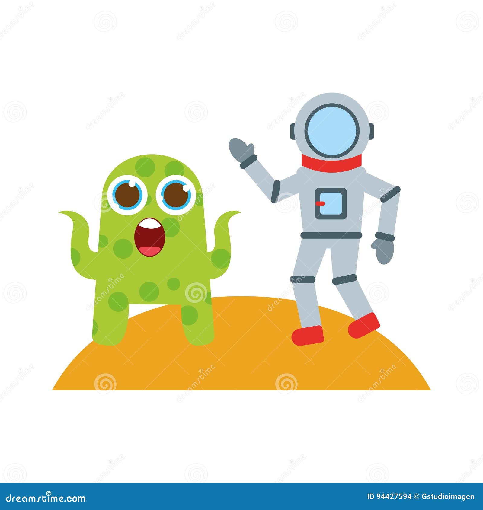 Astronaut with Alien Comic Character Icon Stock Vector - Illustration ...