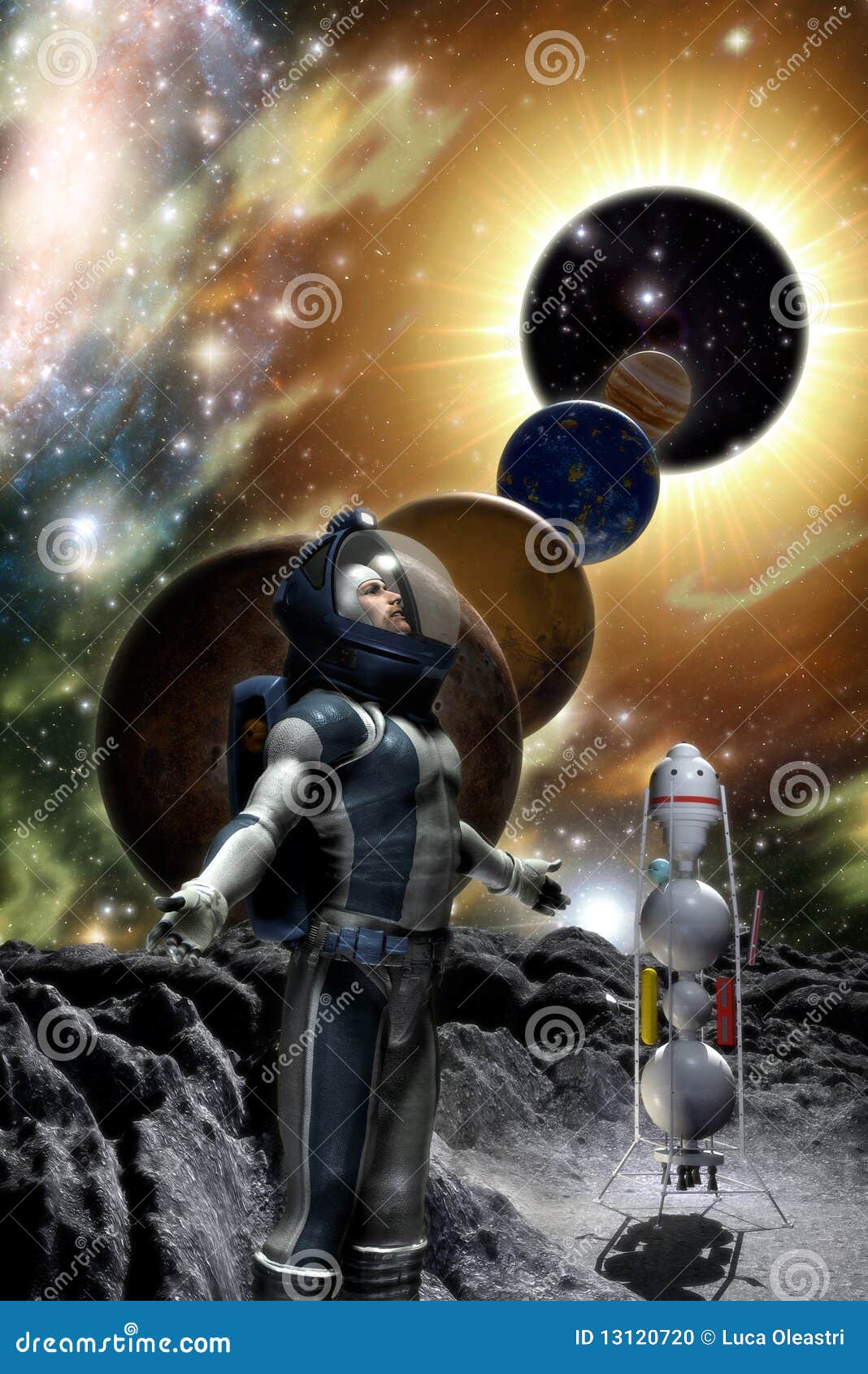 Astronaut and alien planet stock illustration. Illustration of scifi ...
