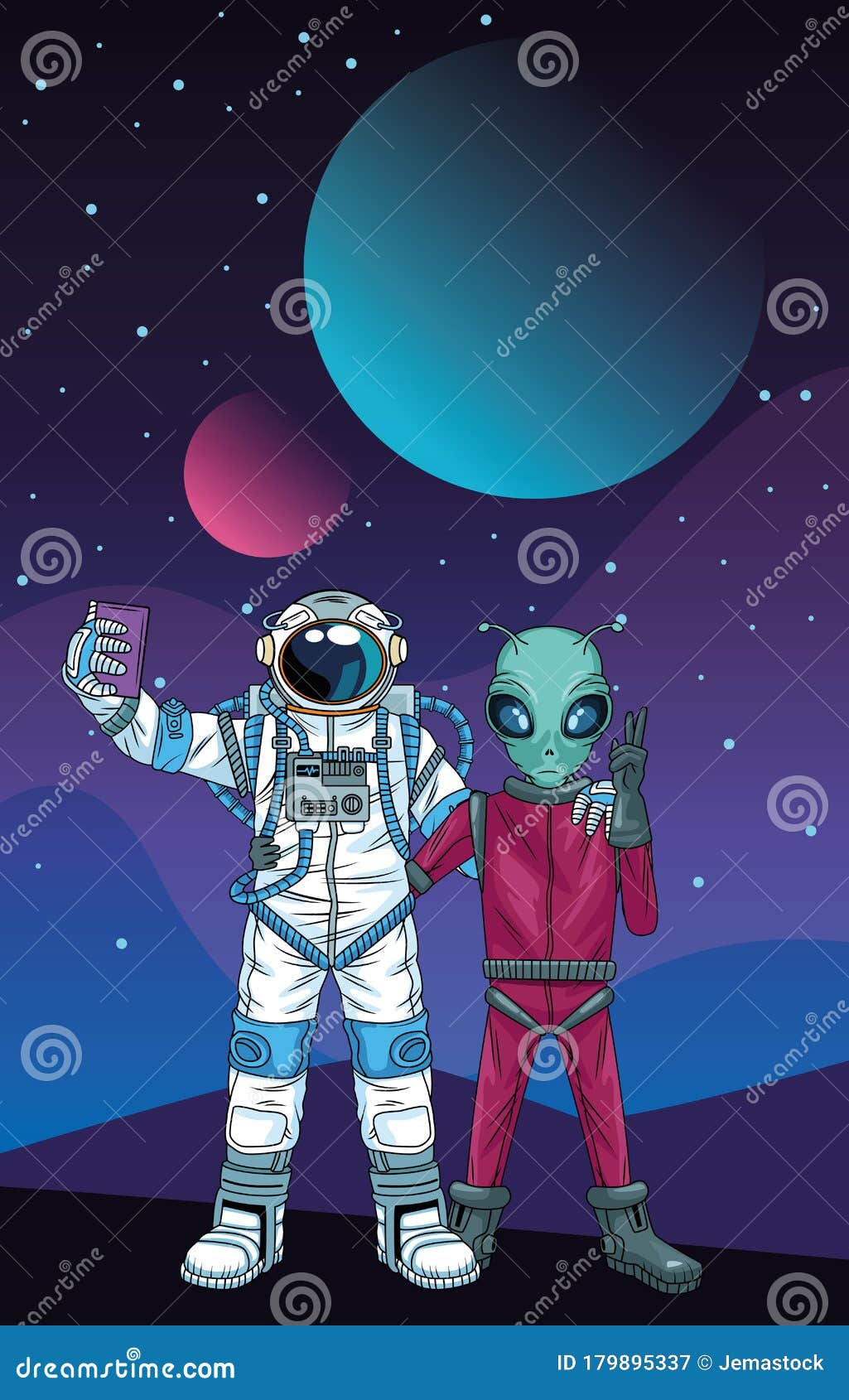 Astronaut and Alien Taking a Selfie in the Space Stock Vector ...