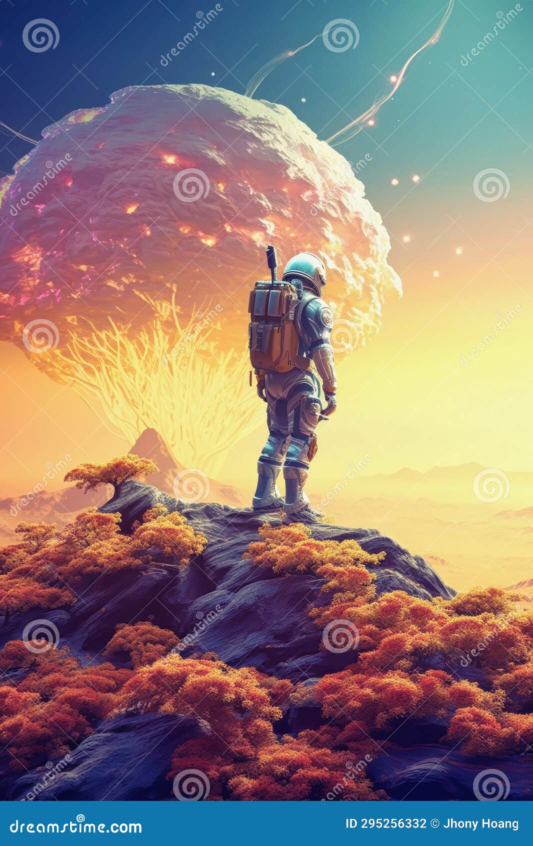 Astronaut Alone on Alien Planet. Generative AI Stock Illustration ...